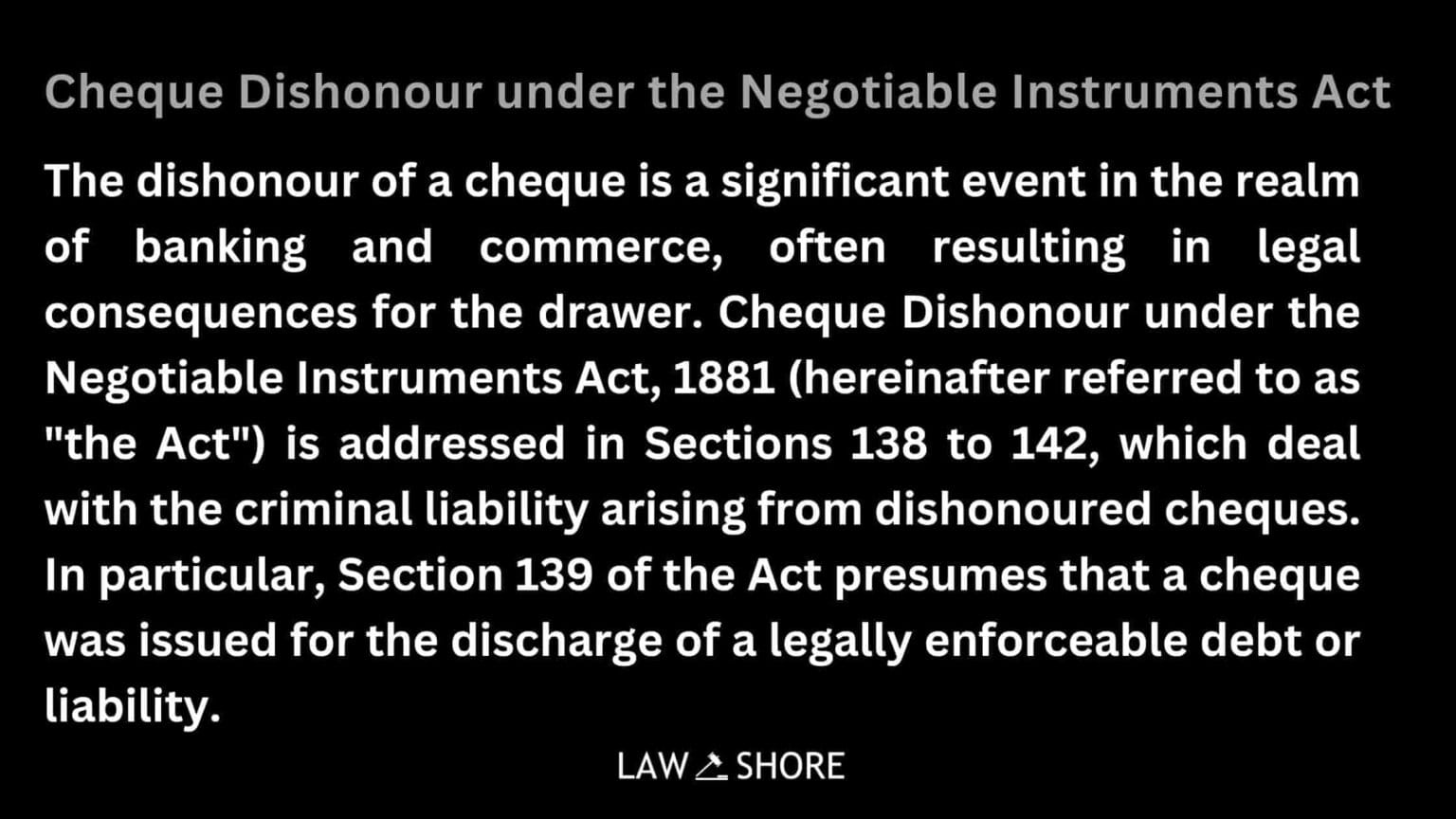 Cheque Dishonour under the Negotiable Instruments Act - Law Shore